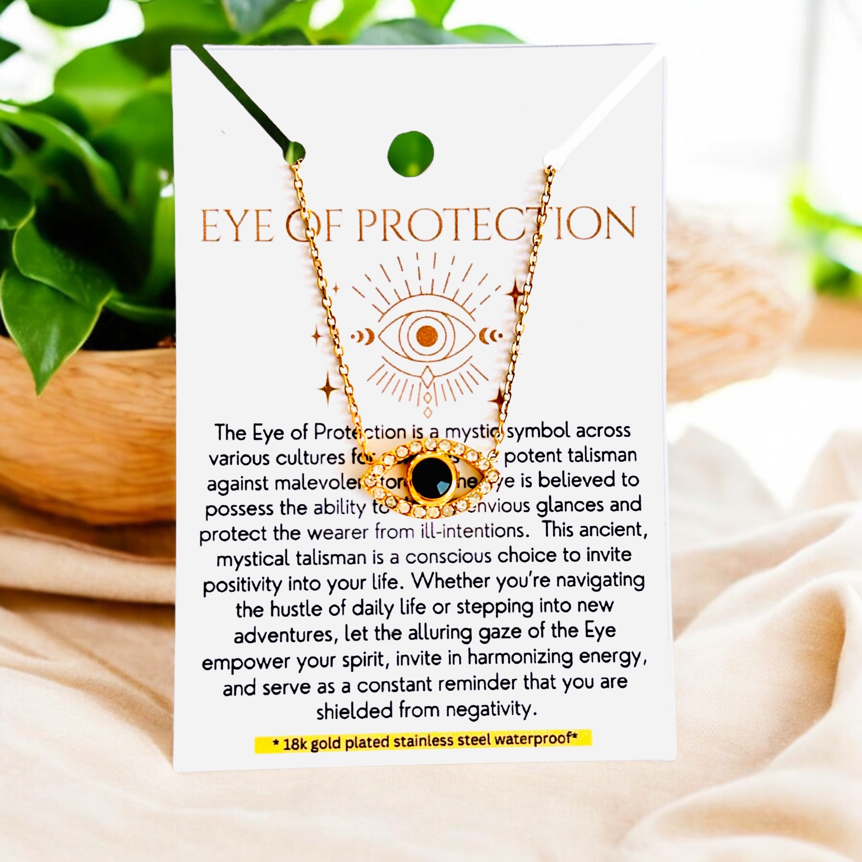 Eye of Protection (Evil Eye) - 18K Gold Plated, Waterproof CZ Necklace ...