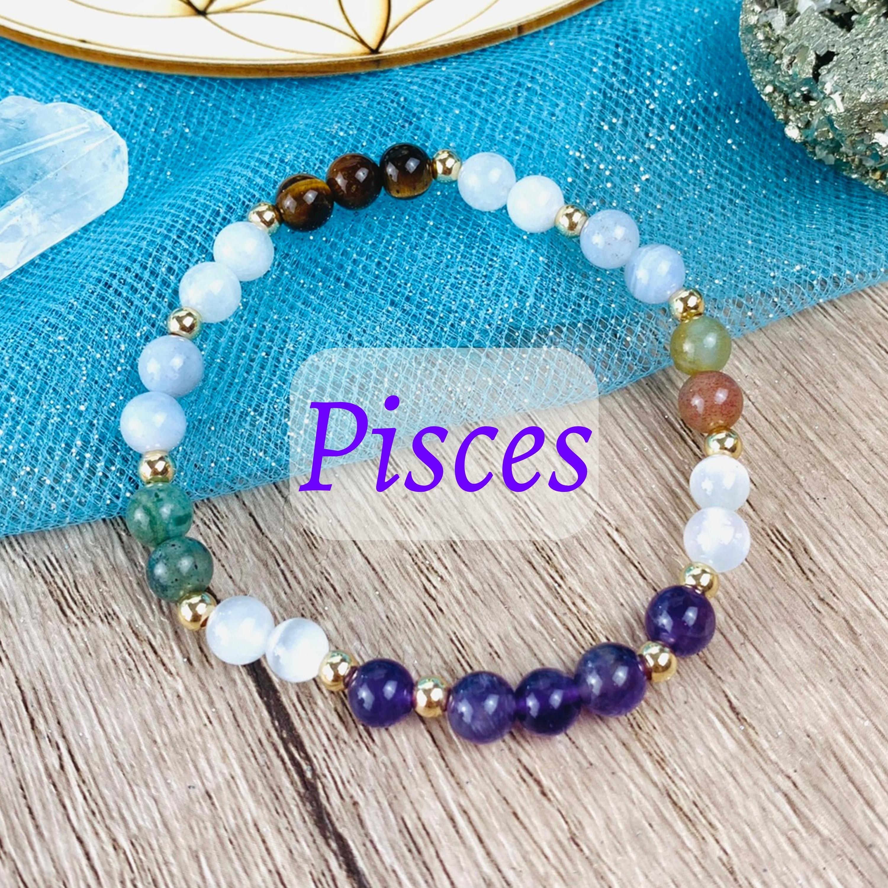 Pisces Zodiac Crystal Bracelet, February March Birthstone Jewelry Gift ...